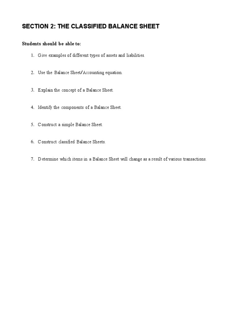 CXC POA SECTION 2: THE CLASSIFIED BALANCE SHEET Notes | PDF | Balance ...