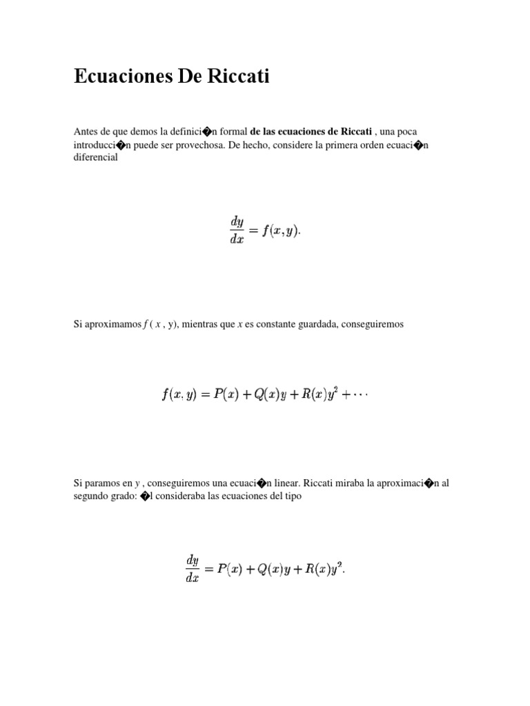 Ecuaciones de Riccati | Ecuaciones | Ecuaciones diferenciales