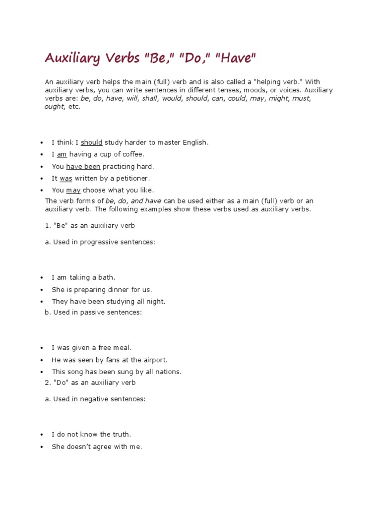 Auxiliary Verbs - Be, Do, Have | PDF