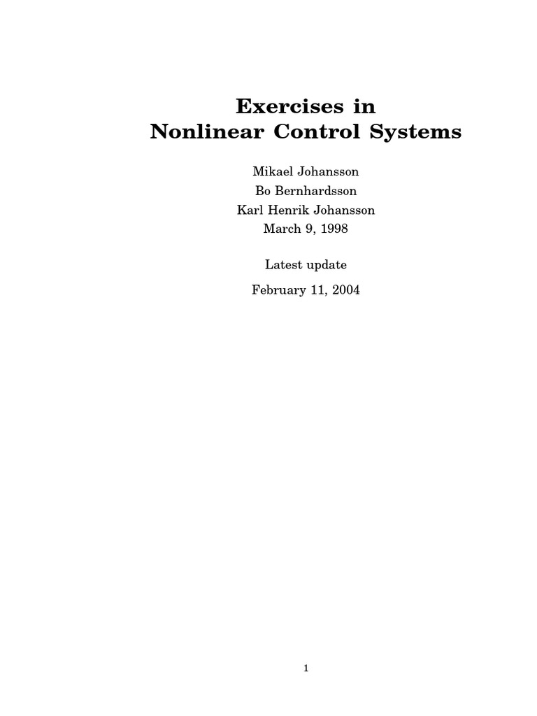 Exercises in Nonlinear Control Systems | PDF | Stability Theory ...