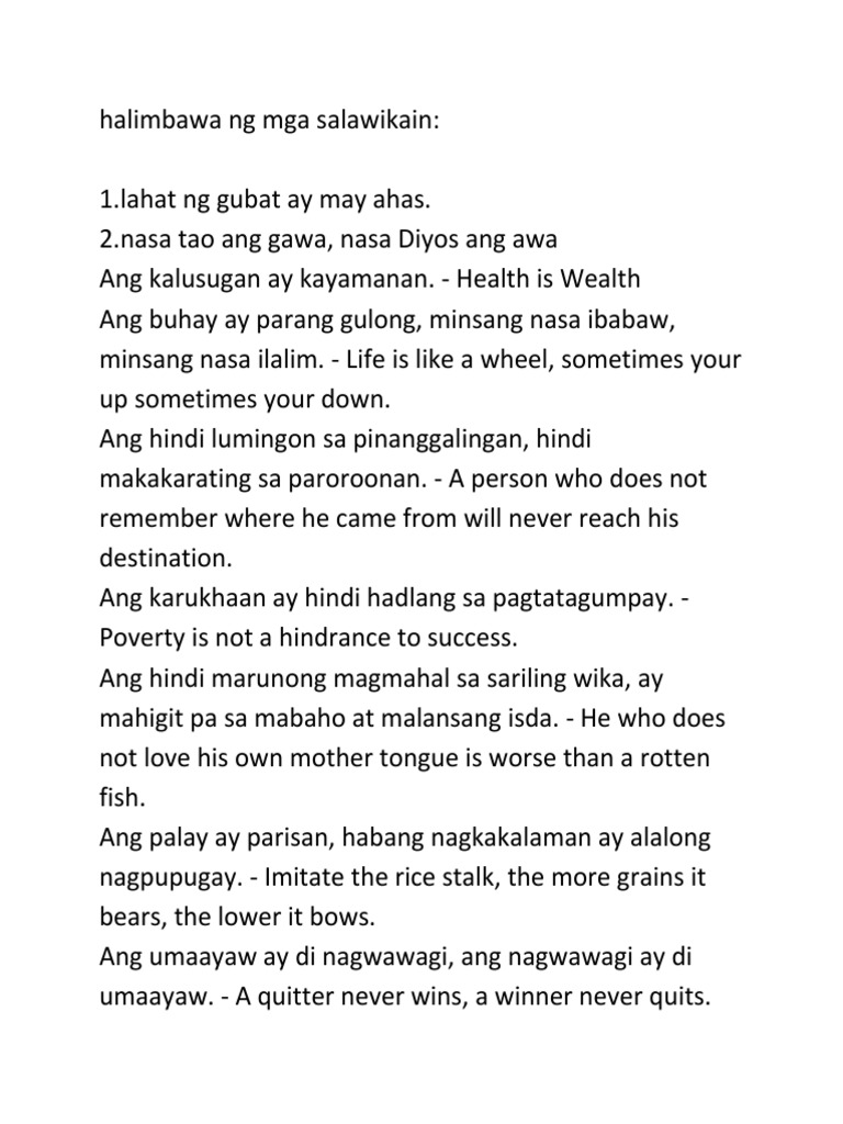 Halimbawa NG Mga Salawikain | PDF