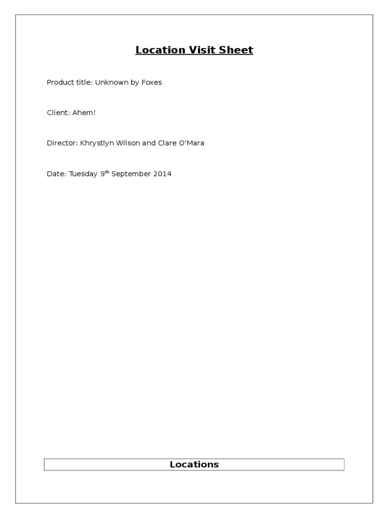 Location Visit Sheet 2 | PDF