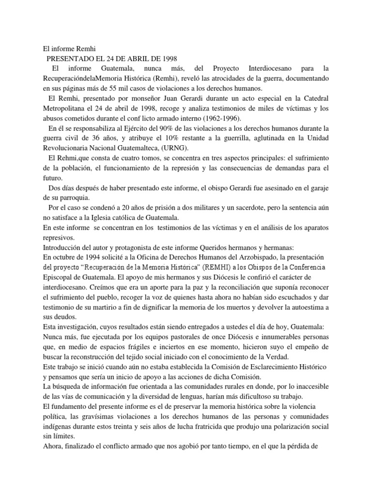 El Informe Remhi, Resumen | PDF | Guatemala | Estado (política)