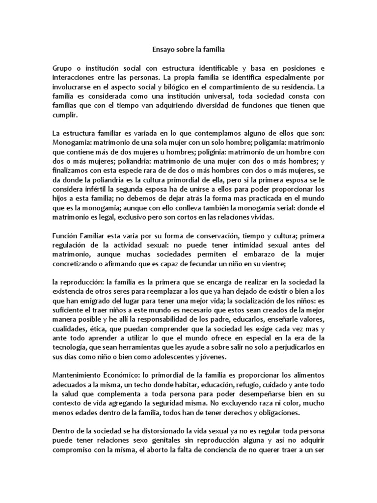 Ensayo Sobre La Familia | PDF | Familia | Monogamia