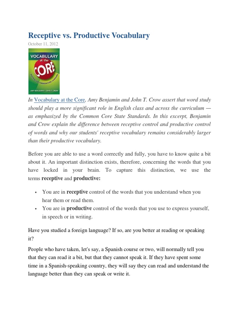 (v & G) Receptive vs Productive | Vocabulary | Semantics