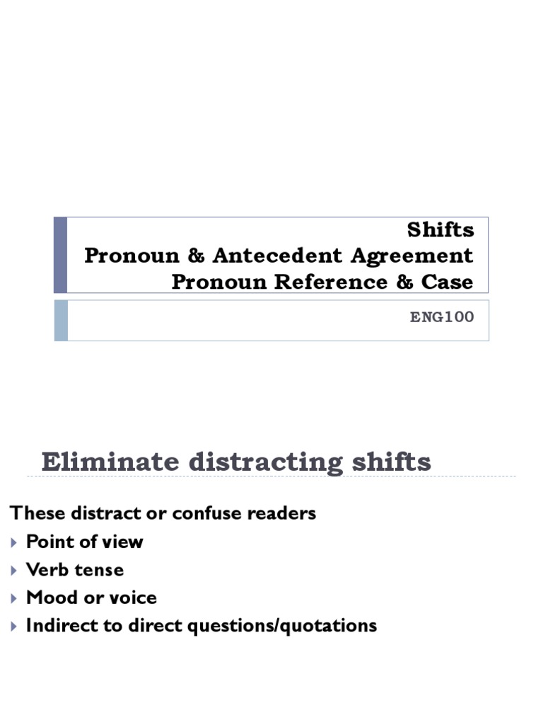 OnlineEng100BC Shifts Pronouns&AntecedentsReferenceCase FA14 | PDF ...