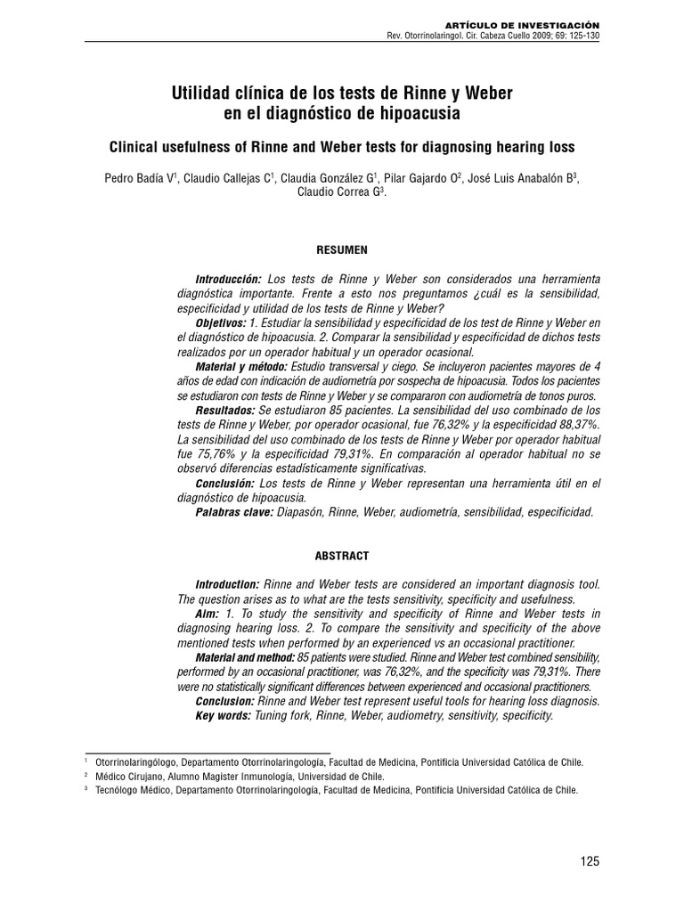 Test de Weber y Rinne | PDF | Diagnostico medico | Sonido