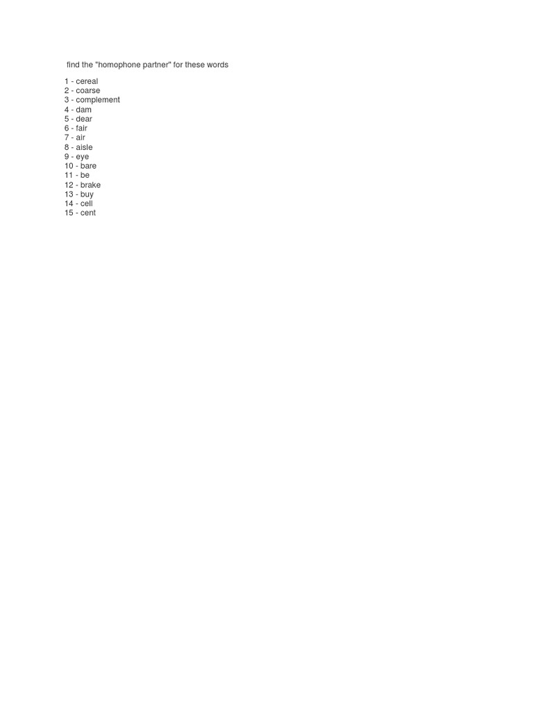 Homophone Pairs Challenge | PDF | Cooking, Food & Wine | Foreign ...