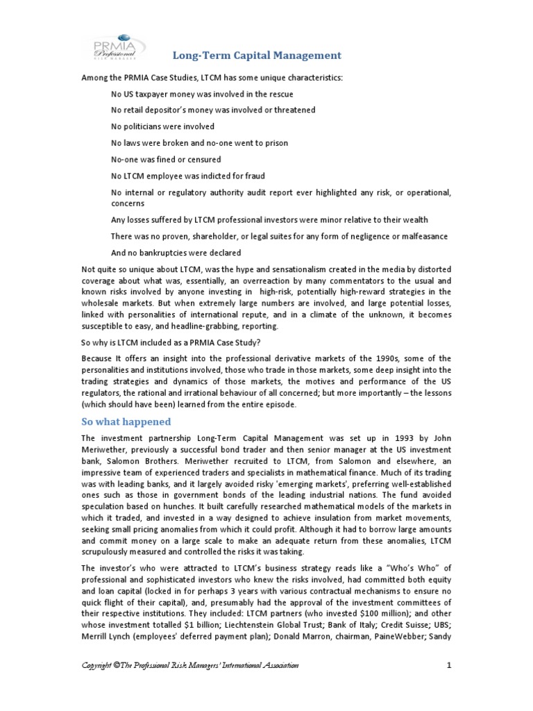 Long Term Capital Management Shory Version April 2009 | PDF | Long Term Capital Management ...