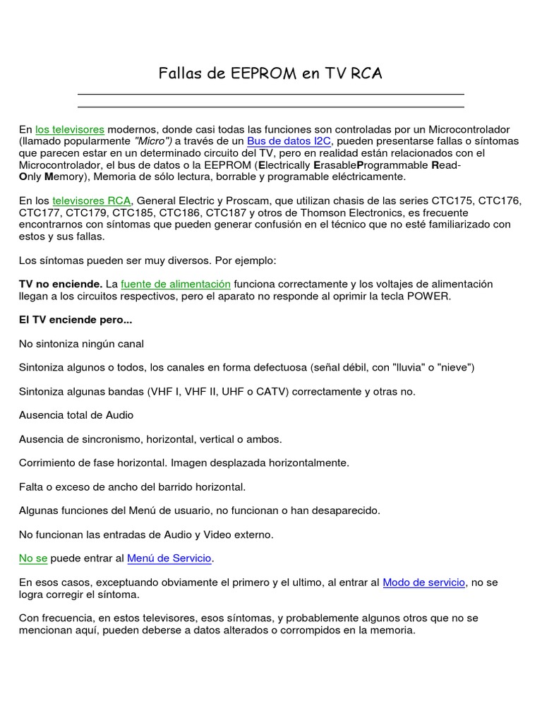 Fallas de Eeprom en TV Rca | PDF | Televisión | Transistor