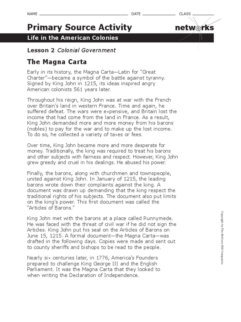 Magna Carta Worksheet | PDF | Magna Carta | Government