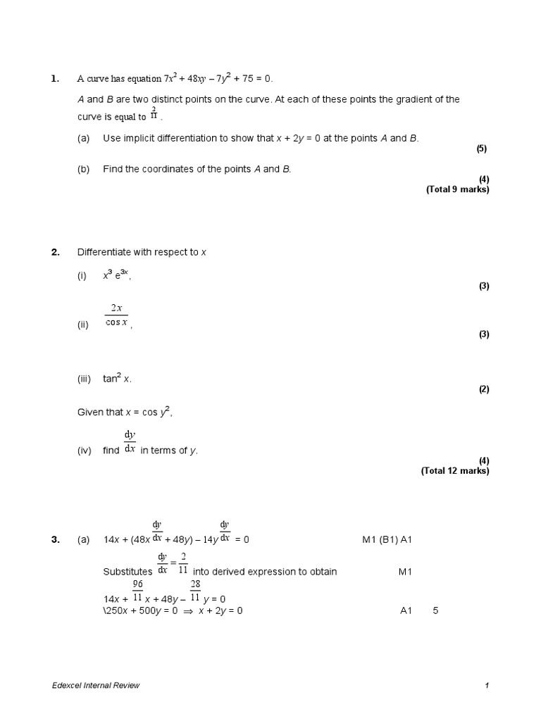 C3 Differentiation - Implicit Differentiation | PDF | Derivative | Fraction (Mathematics)