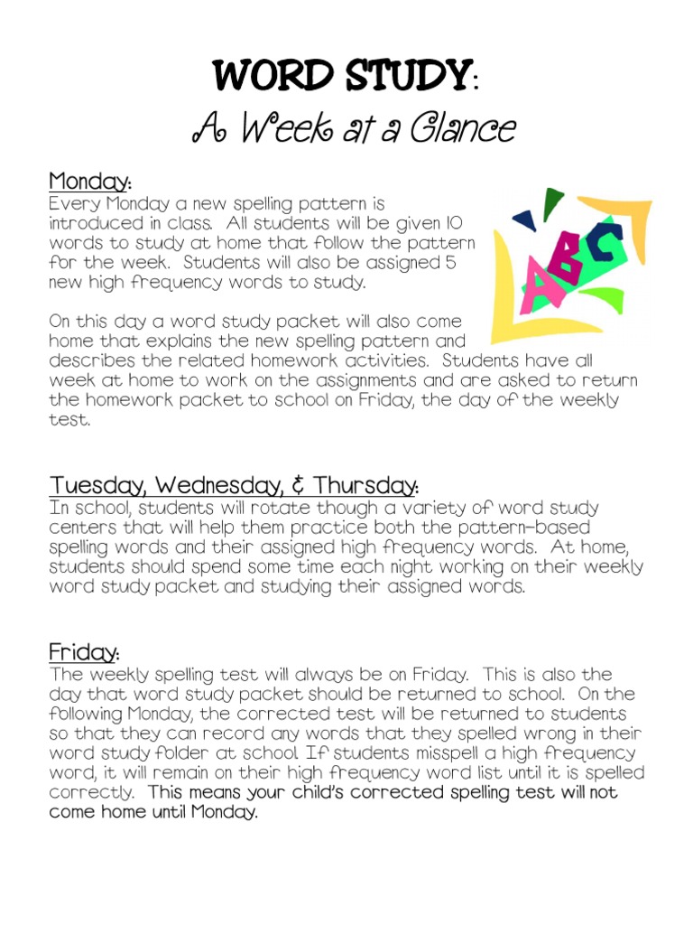 Word Study Program at A Glance | PDF | Home & Garden