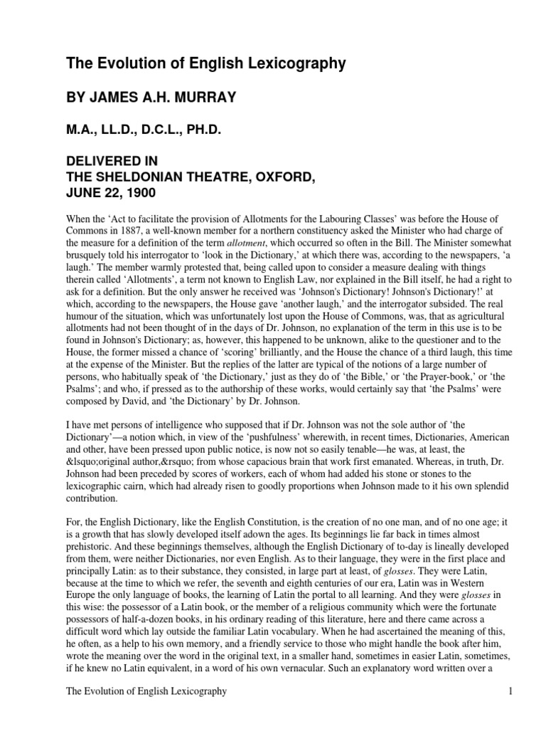 The Evolution of English Lexicography by Murray, James Augustus Henry, 1837-1915 | PDF ...