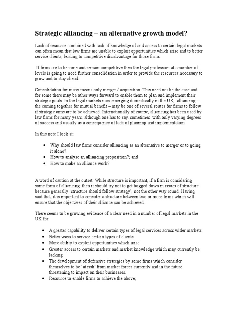 Strategic Alliancing - An Alternative Growth Model? | Download Free PDF ...