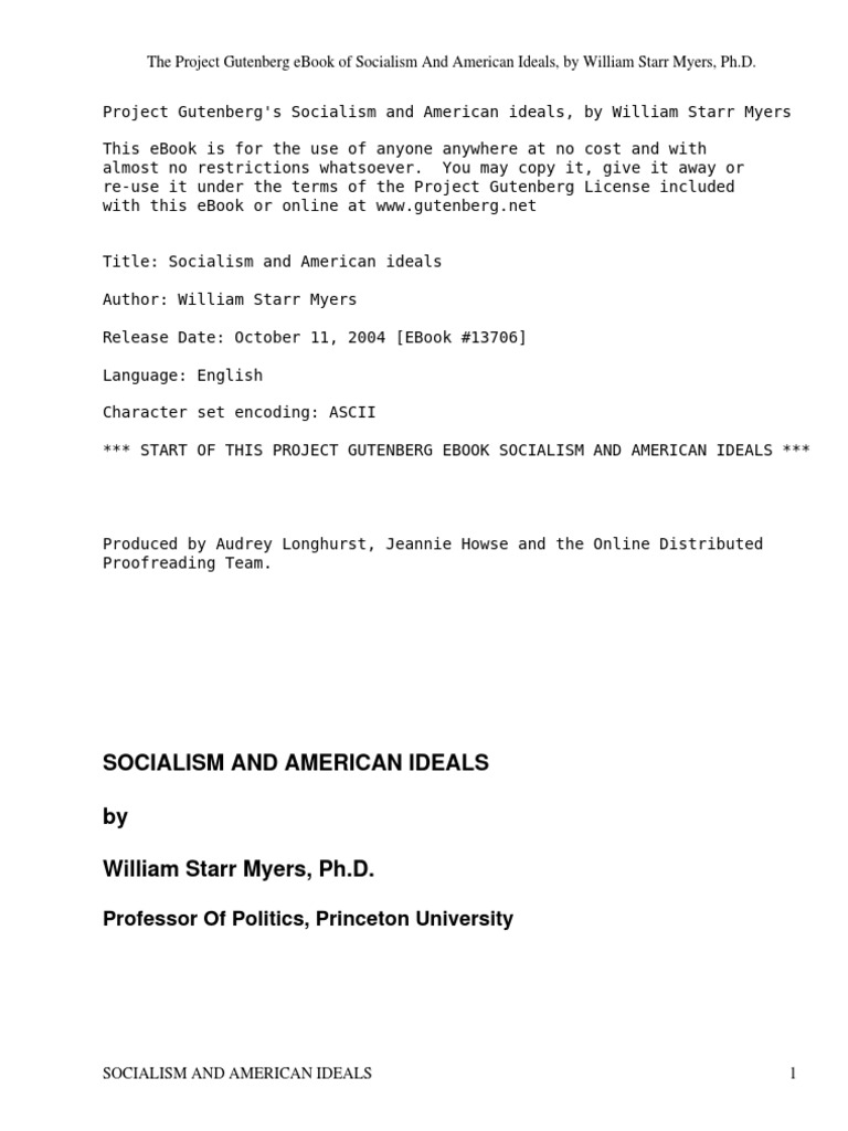 Socialism and American Ideals by Myers, William Starr, 1877-1956 | PDF ...