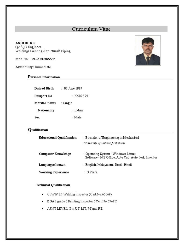 Curriculum Vitae: Ashok K S | PDF | Joining | Crafts