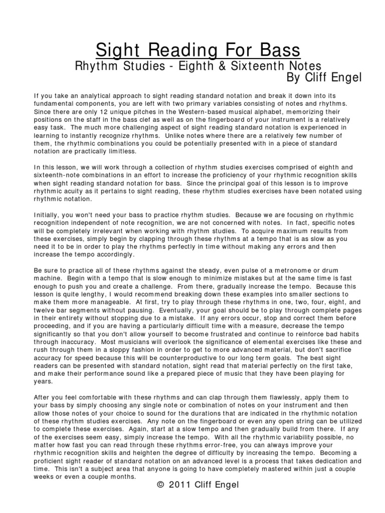 Bass Sight Reading | PDF | Rhythm | Musical Notation