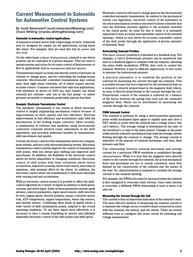 Current Measurement in Solenoids For Automotive Control Systems | PDF ...
