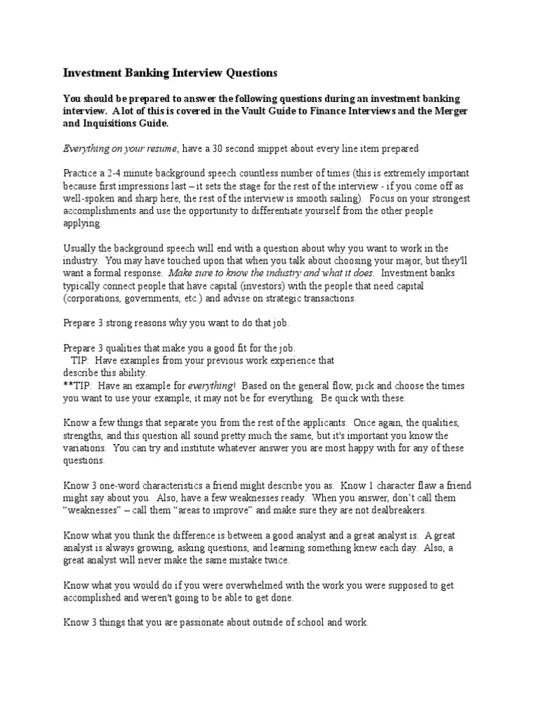 Investment Banking Interview Prep Guide | PDF