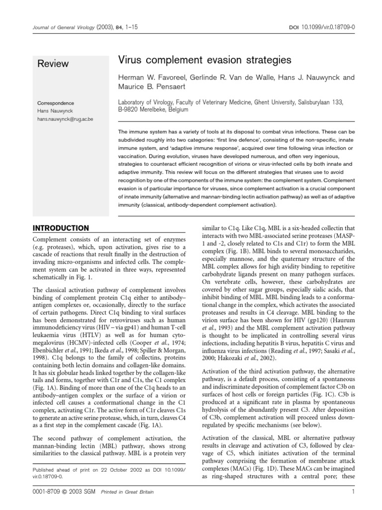 Virus Complement Evasion Strategies: Review | PDF | Complement System ...
