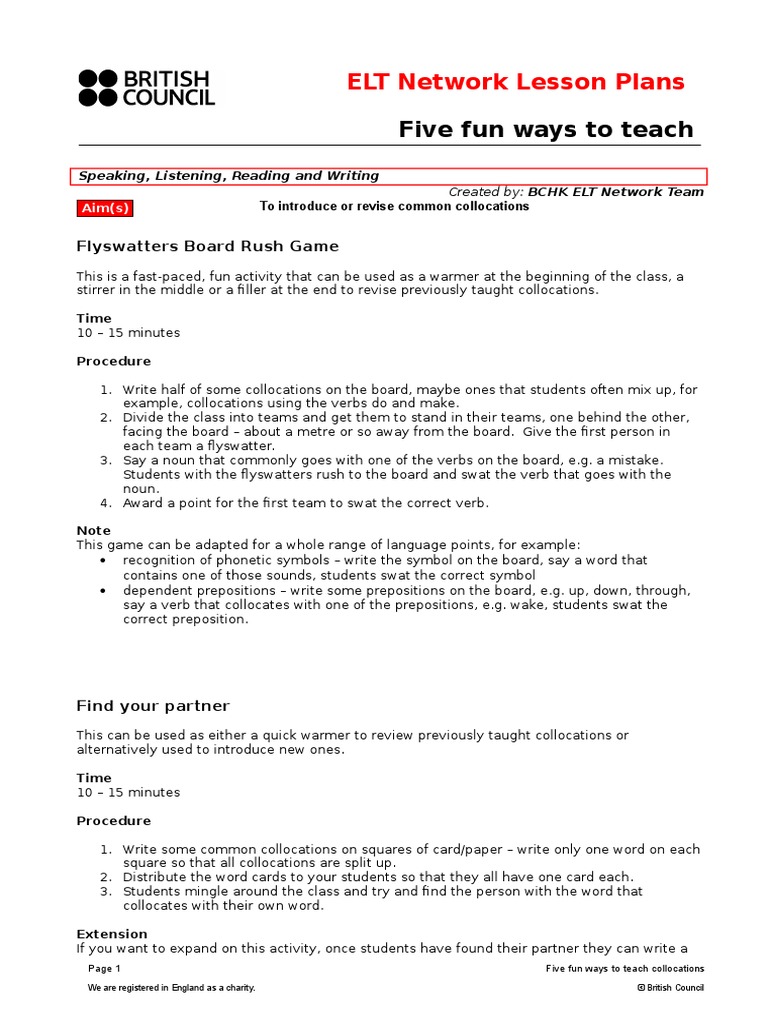 Fun Ways To Teach Collocation Lesson Plan | PDF | English Language ...