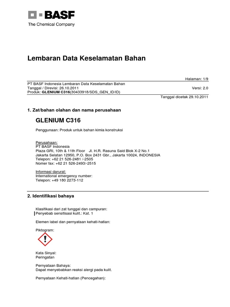 Basf - Glenium c316 | PDF | Sains & Matematika