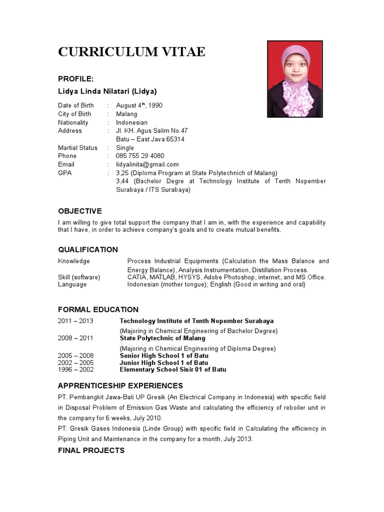 Curriculum Vitae: Profile: Lidya Linda Nilatari (Lidya) | PDF | Nature