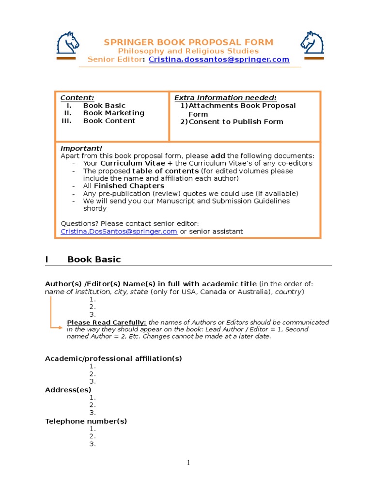 Springer Book Proposal Form: Philosophy and Religious Studies Senior ...