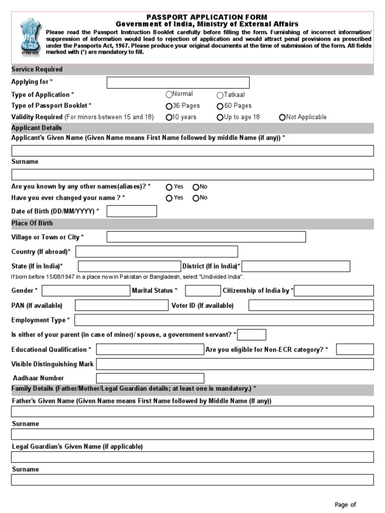 Indian Govt Passport Application Form | PDF | Passport | Virtue