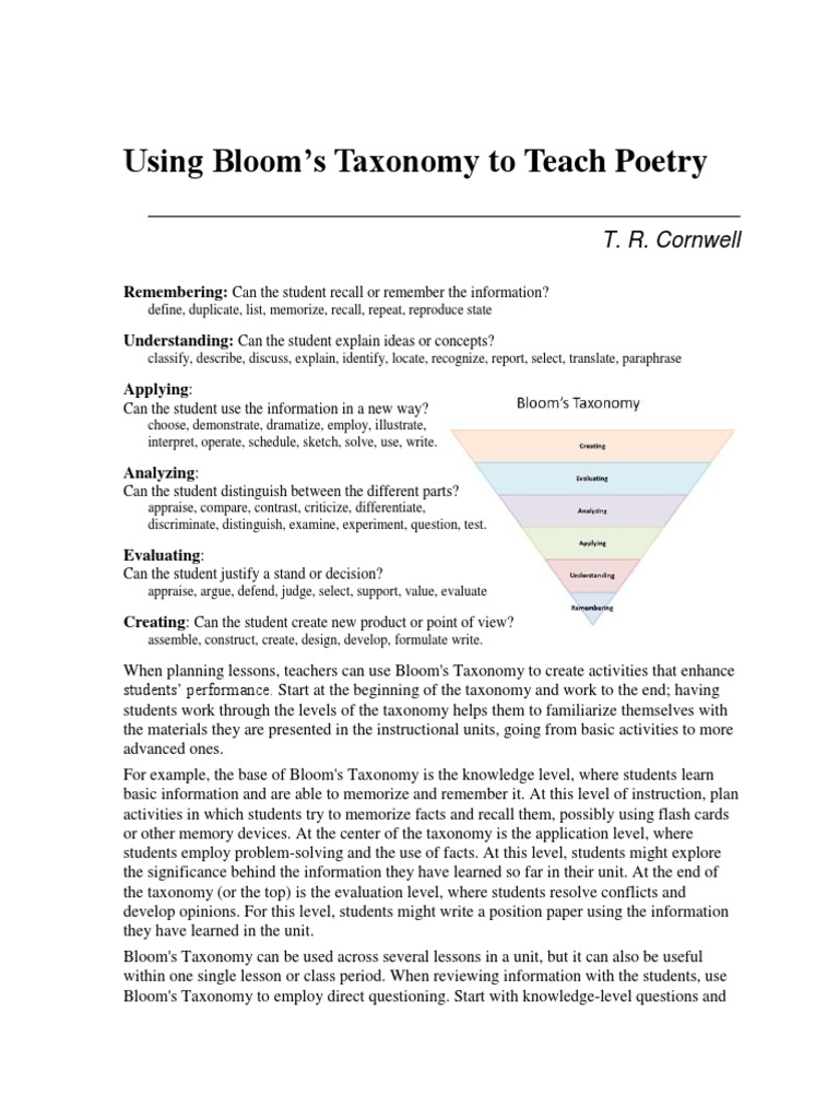 Using Bloom to Teach Literature | Poetry | Cognition