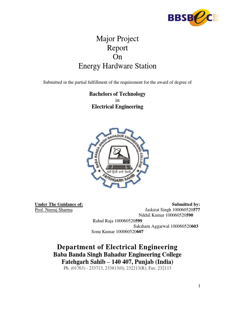 Major Project On Energy Hardware Station: Department of Electrical ...