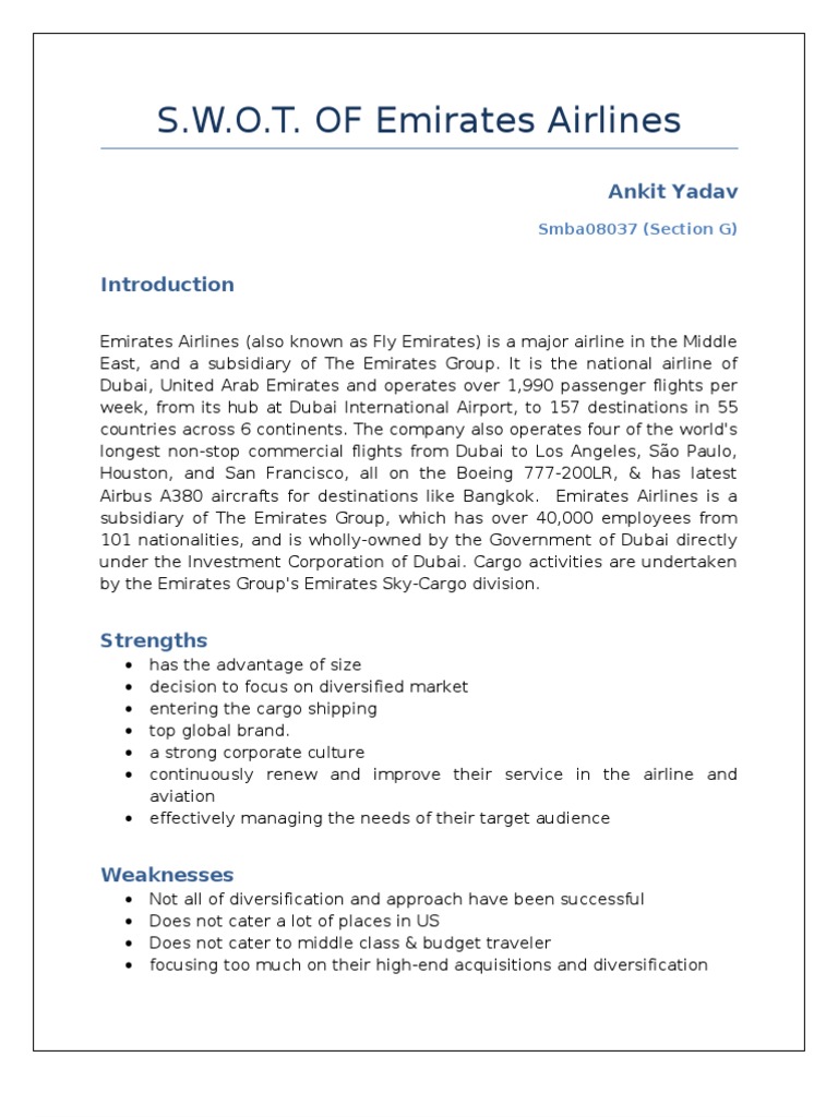 Swot of Emirates Airlines | PDF