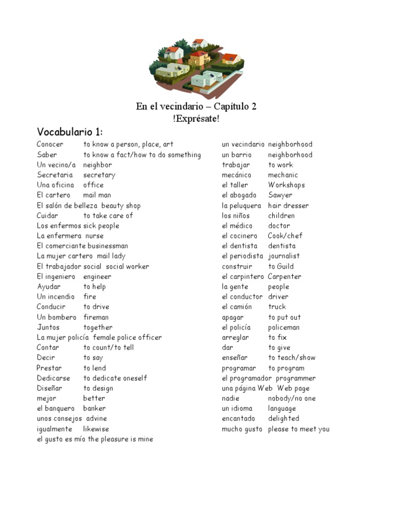 En El Vecindario - Capítulo 2 !exprésate! Vocabulario 1 | PDF ...