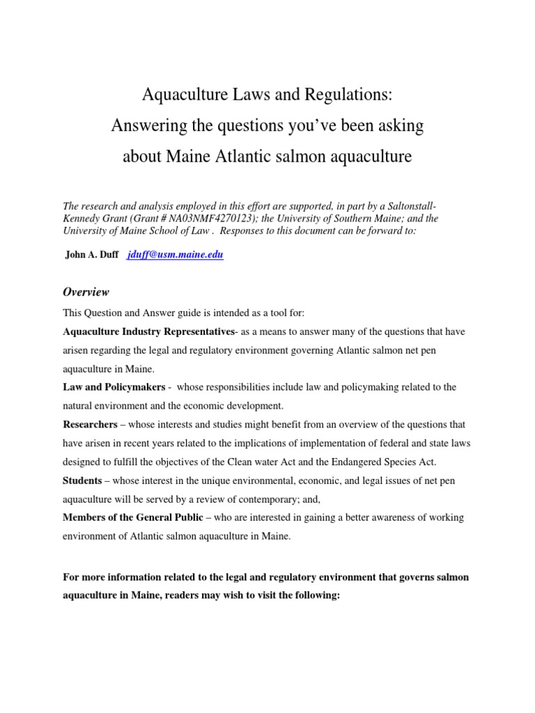 Maine Aquaculture Laws and Regulations Guide | PDF | Endangered Species ...