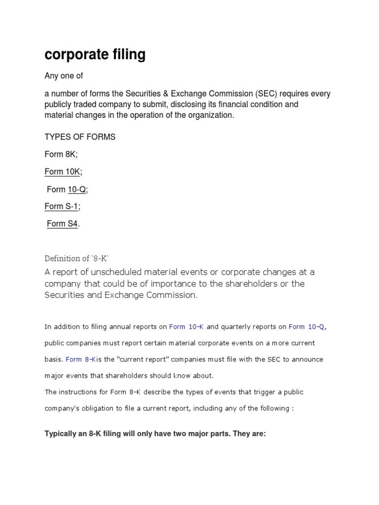 SEC Corporate Filing Forms Guide | PDF | Finance & Money Management
