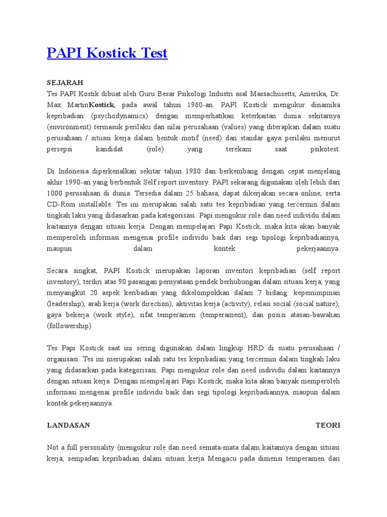 PAPI Kostick Test | PDF | Ilmu Sosial
