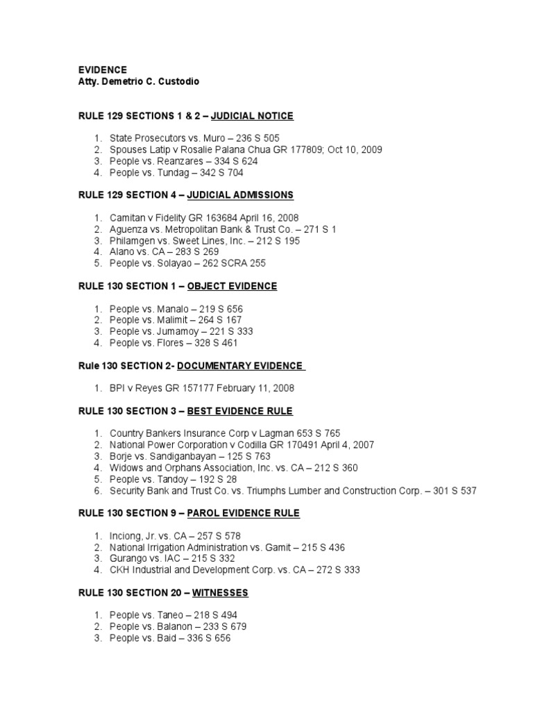 Rules On Evidence Outline | PDF
