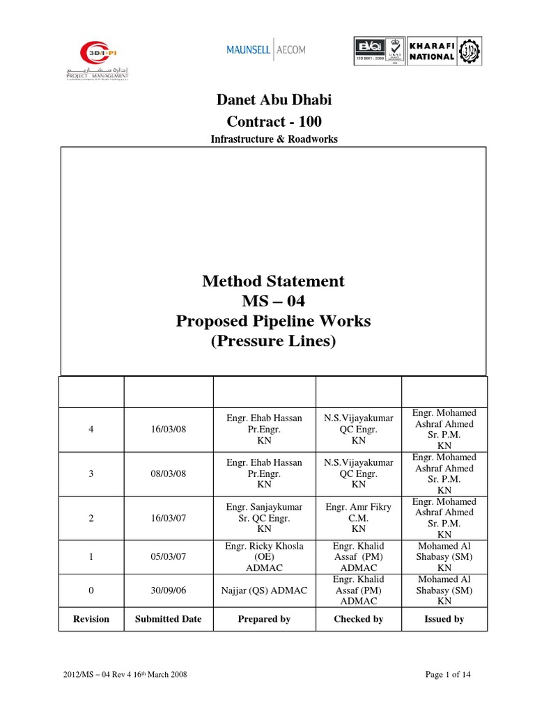 Method Statement Pressure Testing Pdf Pipeline Transport Pipe
