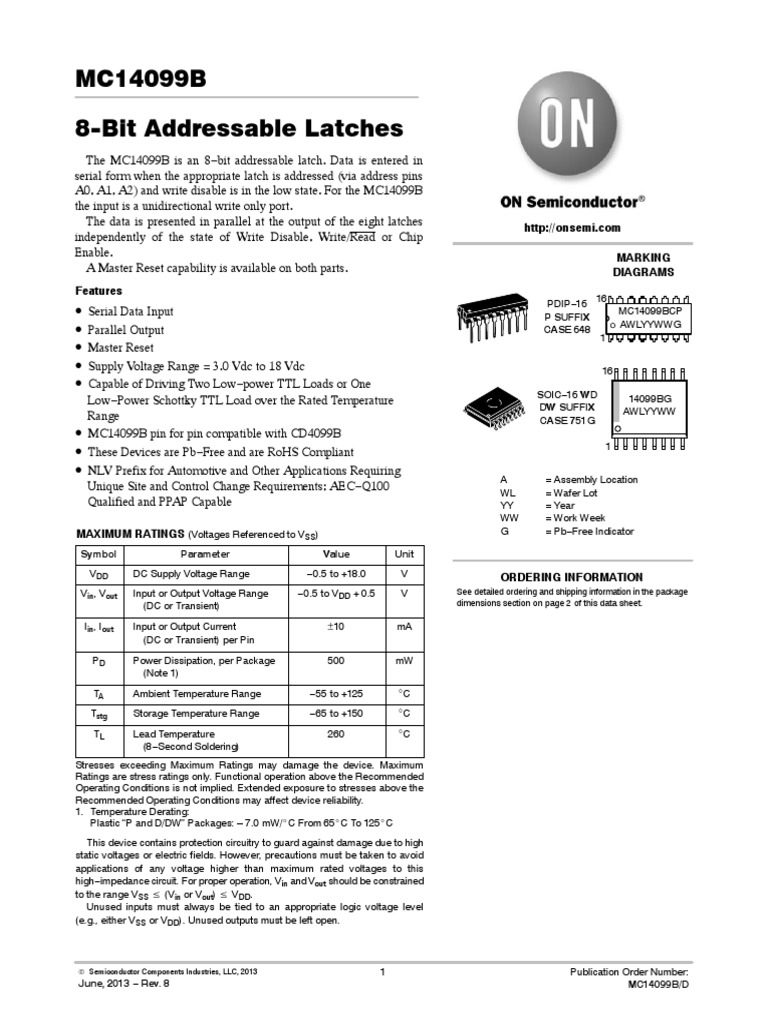 MC14099B 8-Bit Addressable Latches: Marking Diagrams | PDF | Damages ...