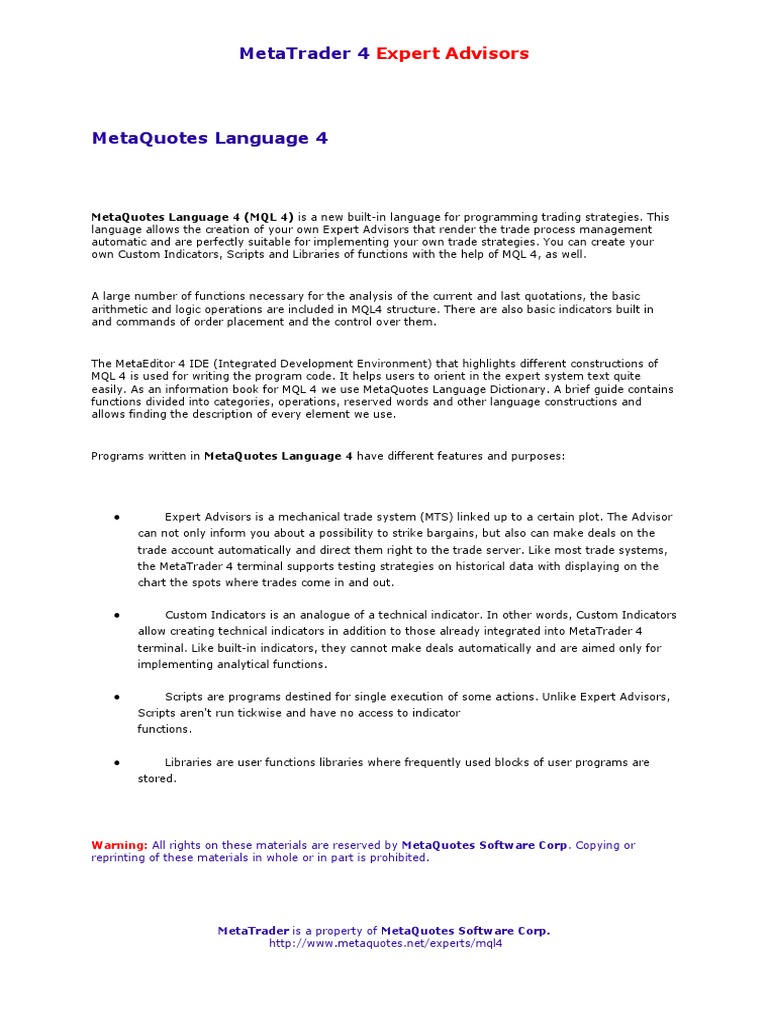 Metatrader 4: Expert Advisors | Download Free PDF | Variable (Computer Science) | Subroutine