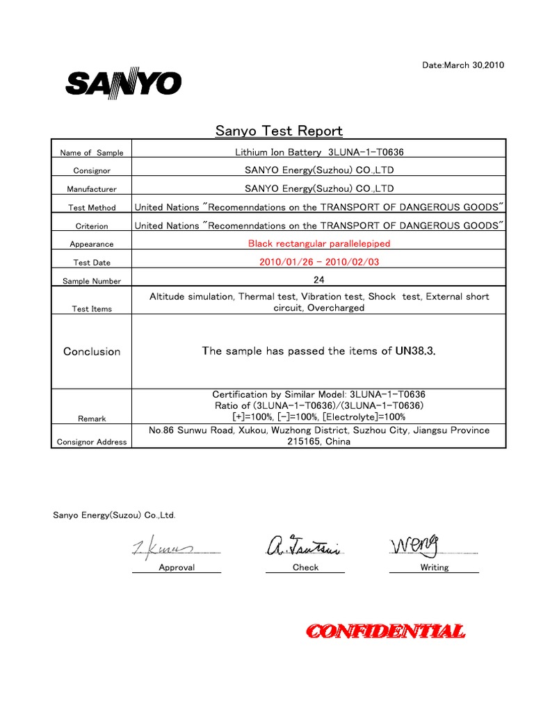 Sanyo Test Report: Confidential | PDF | Lithium Ion Battery | Battery ...