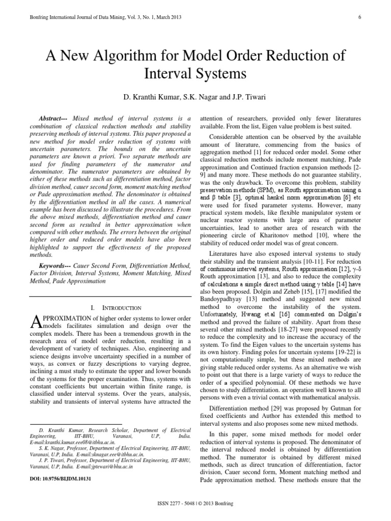 Model Order Reduction for Interval Systems | PDF | Teaching Mathematics ...