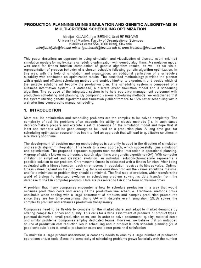 Production Planning Using Simulation and Genetic Algorithms in Multi-Criteria Scheduling ...