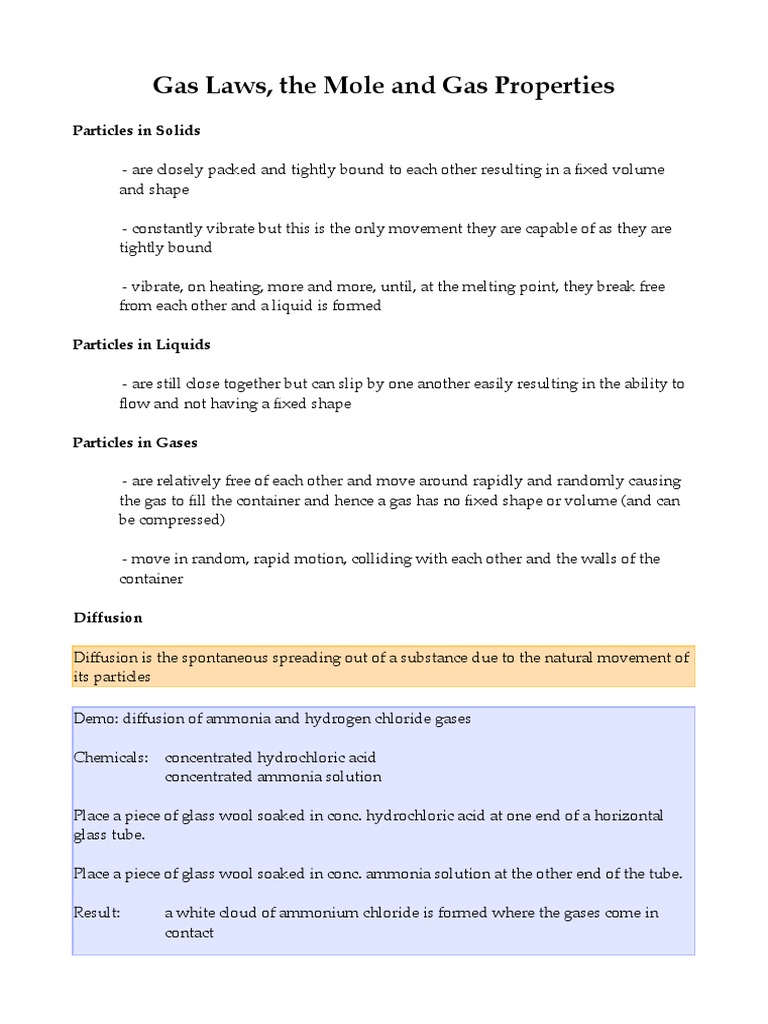 Chemistry Notes Gas Laws | PDF | Gases | Mole (Unit)