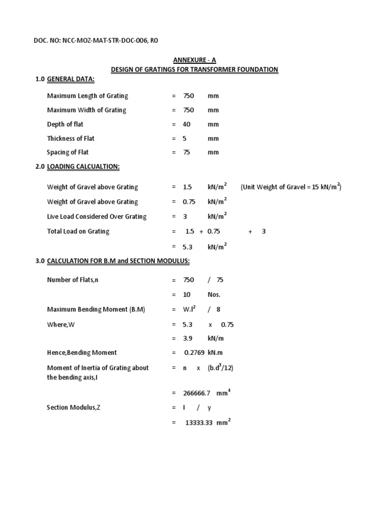 Design of Gratings for Transformer Foundation: Load and Stress ...