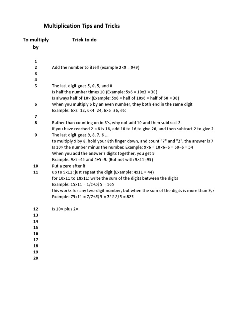 Fast Multiplication Tips and Tricks | PDF | Art
