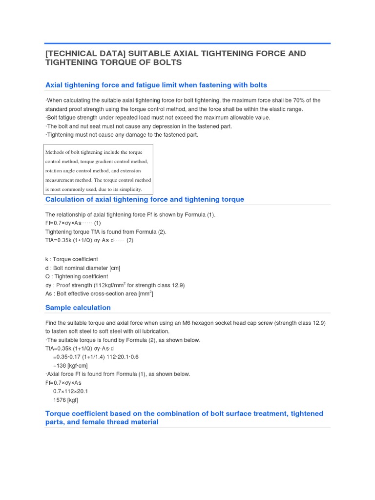 Technical Data-Tighting Torque | PDF | Screw | Building Engineering