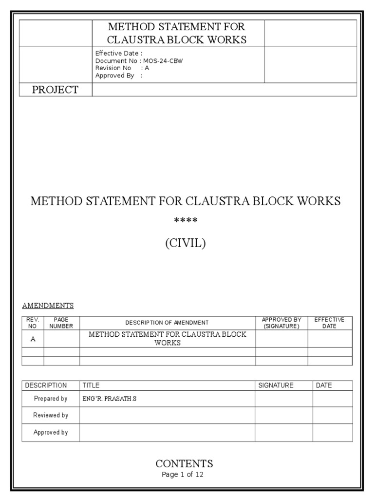 Method Statement for Claustra Block Works. | Personal Protective ...