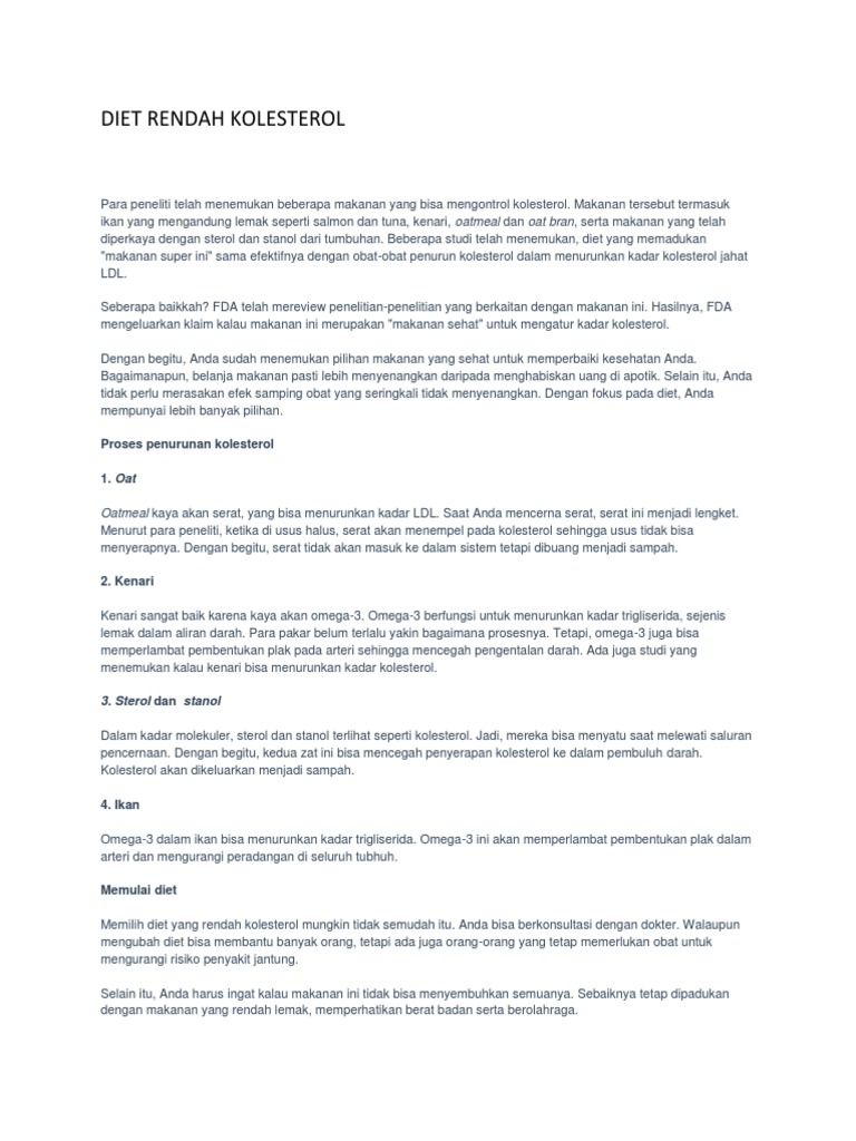 Diet Rendah Kolesterol | PDF
